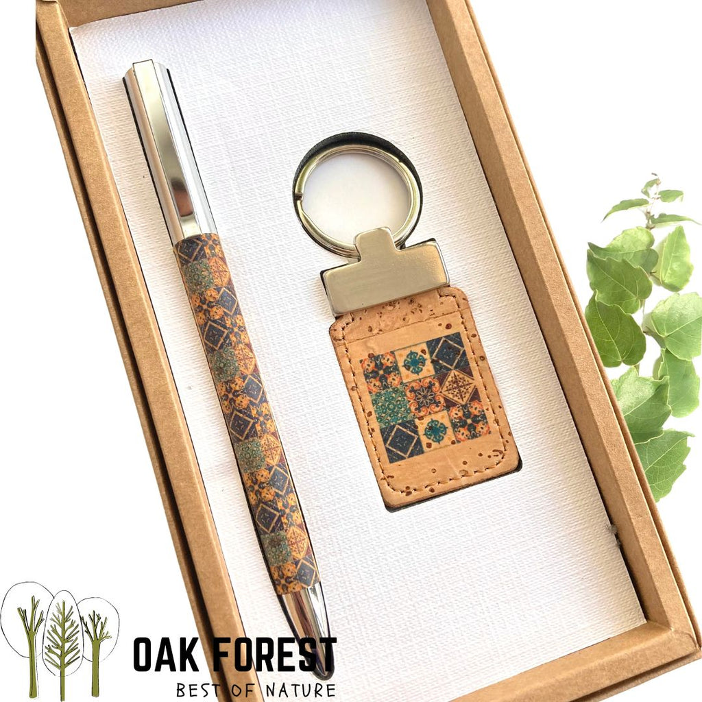 coffret stylo & porte clé en liège - Idée cadeau Vegan – Oak Forest