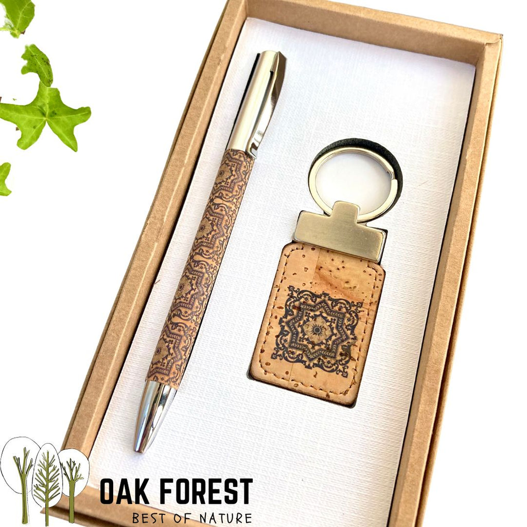 coffret stylo & porte clé en liège - Idée cadeau Vegan – Oak Forest