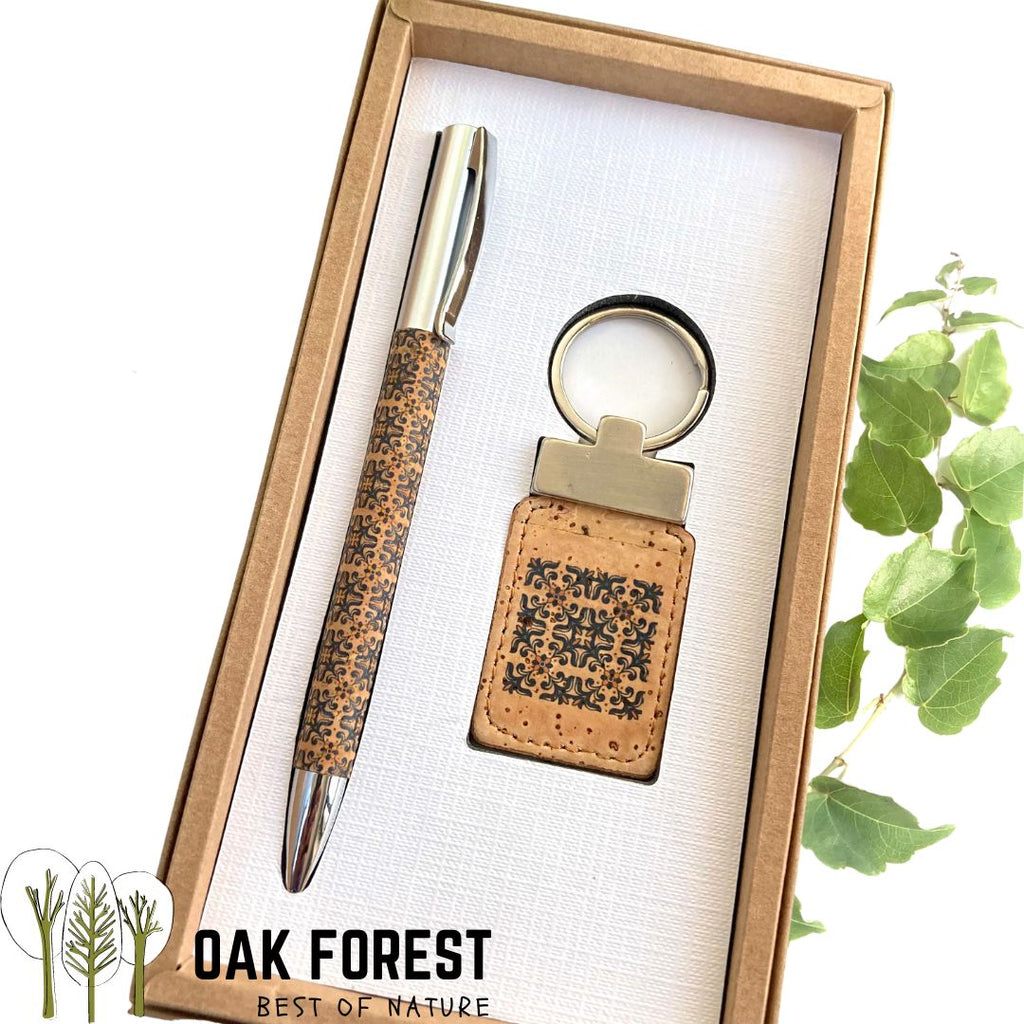 coffret stylo & porte clé en liège - Idée cadeau Vegan – Oak Forest